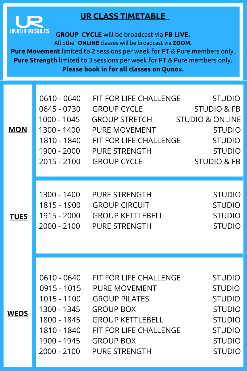 Class Timetable – Unique Results Personal Training Fitness Studio ...
